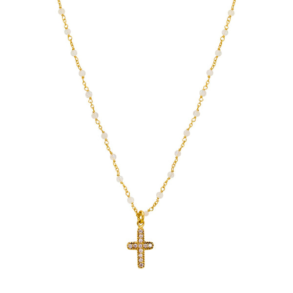 Moonstone Long Cross Drop Necklace – JJ Caprices